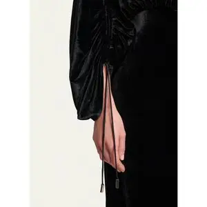 LANVIN Ruched Bell-sleeve Velvet Maxi Dress