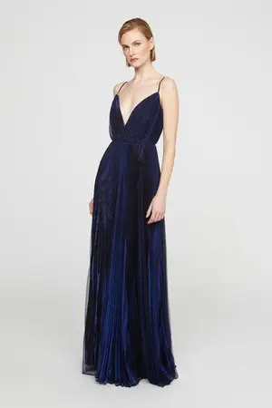 Halston Zellie Crystal Pleated Jersey Gown