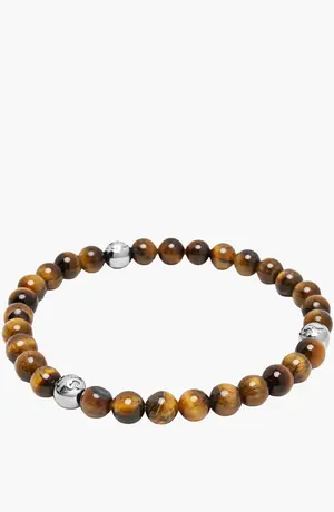 NIALAYA Tiger Eye Bead Bracelet - Tiger Eye/silver