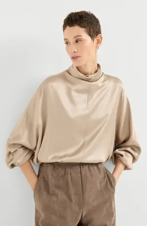 Brunello Cucinelli Double Silk Satin Blouse