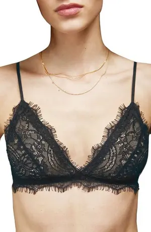 ANINE BING Eyelash Lace Bralette - Black