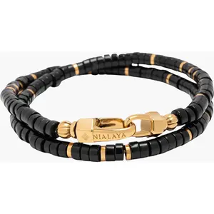 NIALAYA Heishi Wrap Bracelet - Black Onyx