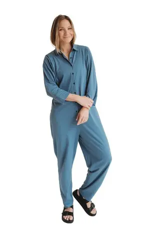 TURTLEDOVE LONDON Organic Cotton Shana Collared Jumpsuit Blue