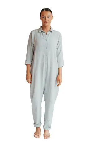 TURTLEDOVE LONDON Organic Cotton Shana Collared Jumpsuit - Sky Blue