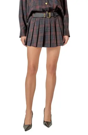 English Factory Plaid Pleated Miniskort - Navy/brown