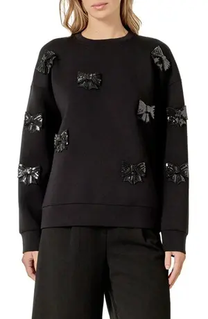 English Factory Sequin Bow Scuba Sweatshirt - Black