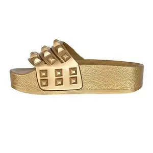Carmen Sol Platform Slides With Borchia Studs - Gold