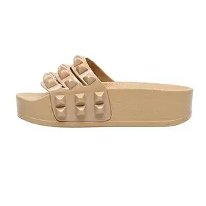 Carmen Sol Platform Slides With Borchia Studs - Nude