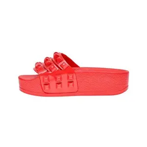 Carmen Sol Platform Slides With Borchia Studs - Red