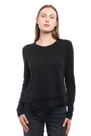WILT CLOTHING Long Sleeve Mock Layer Tee - Black