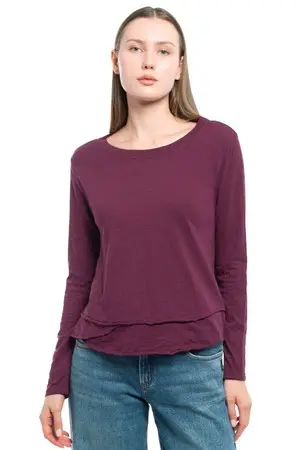 WILT CLOTHING Long Sleeve Mock Layer Tee - Dark Fig