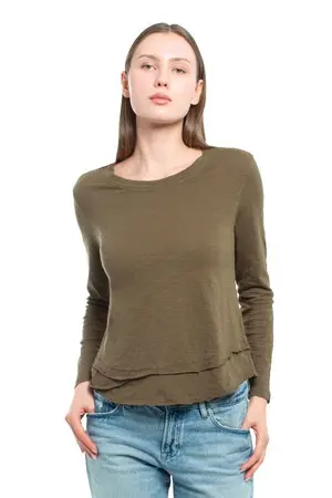 WILT CLOTHING Long Sleeve Mock Layer Tee - Dark Olive