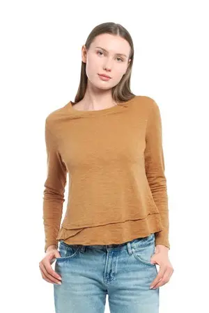 WILT CLOTHING Long Sleeve Mock Layer Tee - Medium Brown