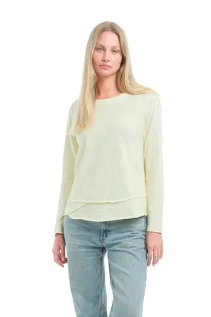 WILT CLOTHING Long Sleeve Mock Layer Tee - Transparent Yellow