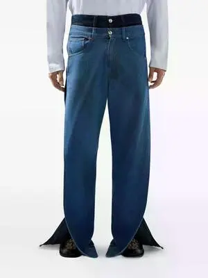 Gcds Split-hem Panelled Denim Jeans - Blue