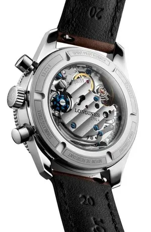 LONGINES Spirit Pilot Flyback Leather Strap Watch - Black