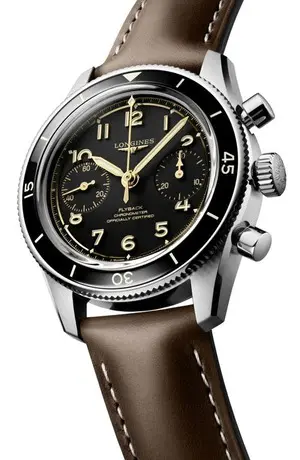 LONGINES Spirit Pilot Flyback Leather Strap Watch - Black
