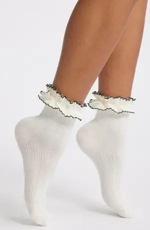 HIGH HEEL JUNGLE Frilly Sheer Socks - Bianco