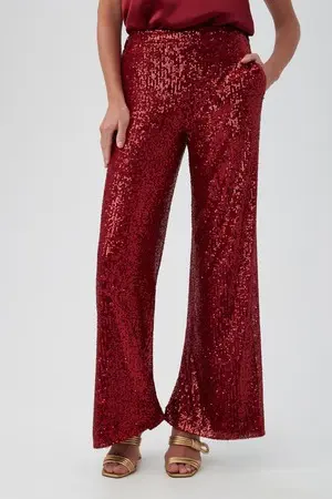 Trina Turk Atarashii Wide-leg Sequin Pants - Ruqa Red