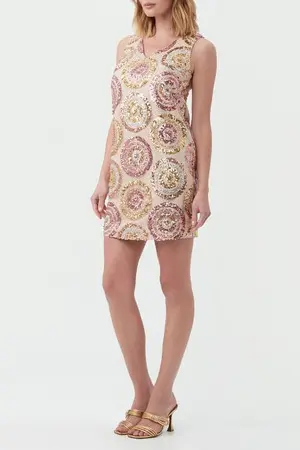 Trina Turk Glitterati Sequin Shift Dress - Pink/gold