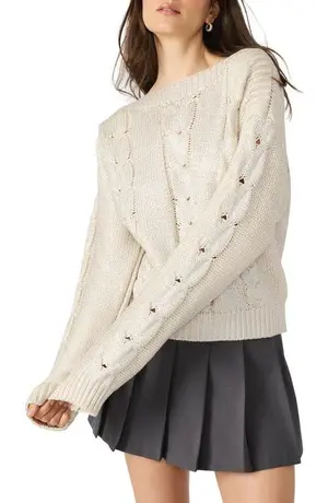 Steve Madden Debbi Cable Cotton Boat Neck Sweater