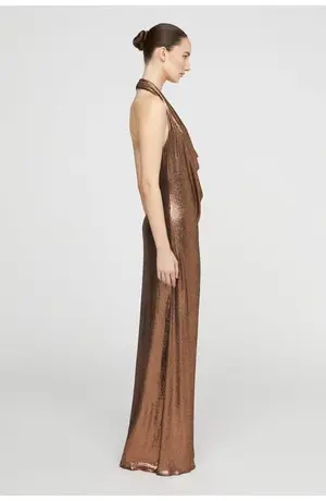 Halston Soraya Metallic Jersey Gown