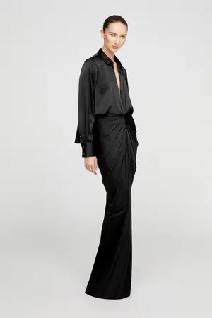 Halston Katrine Jersey And Satin Gown - Black