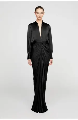 Halston Katrine Jersey And Satin Gown - Black