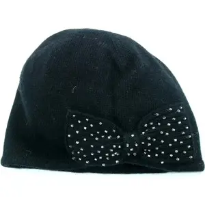 Portolano Beaded Bow Beanie Hat - Black