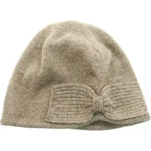 Portolano Beaded Bow Beanie Hat - Lt Nile Brown