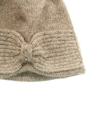 Portolano Beaded Bow Beanie Hat - Lt Nile Brown