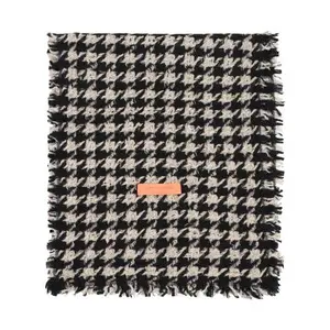 LOST PATTERN Houndstooth" Cashmere Scarf - Khaki & Black