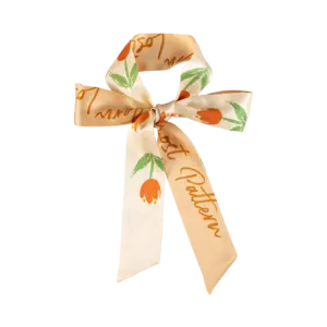 LOST PATTERN Tulip" Silk Skinny Scarf - Apricot