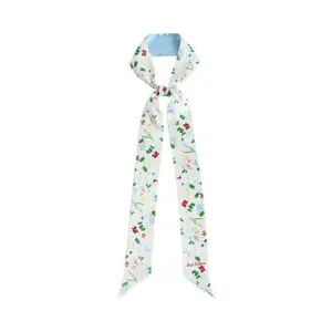 LOST PATTERN "jasmine Tea" Silk Skinny Scarf Blue