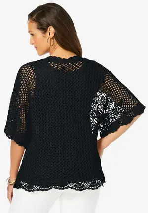 JESSICA LONDON Crochet Cardigan - Black