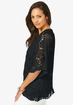 JESSICA LONDON Crochet Cardigan - Black