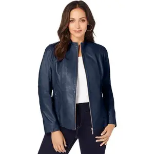 JESSICA LONDON Zip Front Leather Jacket Navy