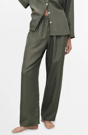 Mango Habotai Silk Pajama Pants - Forest Green