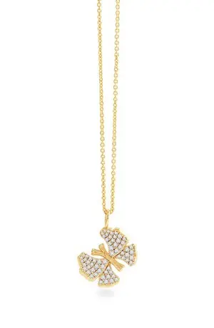 ANABEL ARAM JEWELRY Pavè Butterfly Pendant Necklace - 18k Gold White Cz Stone