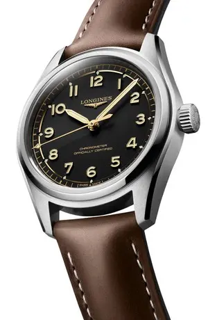 LONGINES Spirit Pilot Leather Strap Watch - Black