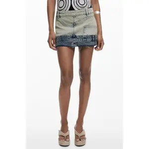 Desigual Double Waist Denim Mini Skirt