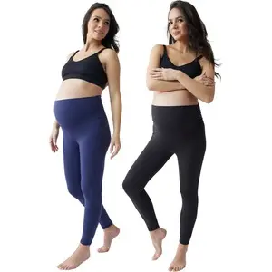 Ingrid & Isabel® Set Of 2 Fold Down Waist Maternity Leggings - Blacknavy