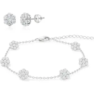 DONATELLO GIAN Sterling Flower Bracelet And Earrings Set - Silver