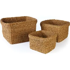 NAPA HOME & GARDEN Seagrass Square Baskets With Cuffs Set Of 3 - Beige