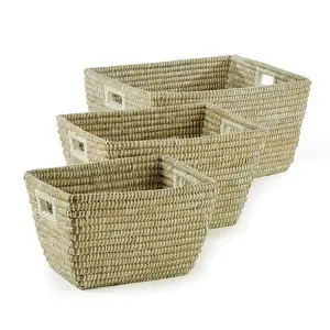 NAPA HOME & GARDEN Rivergrass Rectangular Baskets With Handles Set Of 3 - White