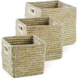 NAPA HOME & GARDEN Rivergrass Square Baskets With Handles Set Of 3 - White