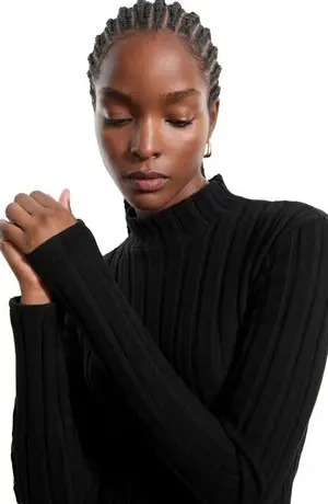 MARCELLA Samia Mock Neck Ribbed Sweater