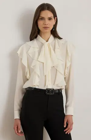 Ralph Lauren Tie Neck Ruffle Top