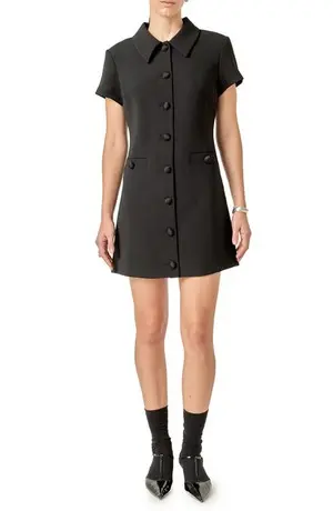 English Factory Velvet Button Mini Shirtdress