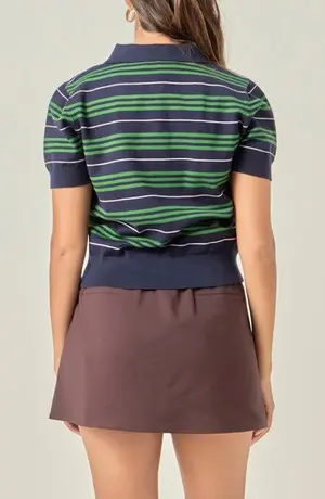 English Factory Striped Polo Sweater - Navy/multi